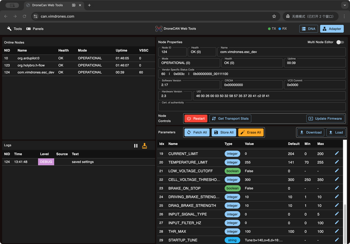 Vimdrones DroneCan Web Tools