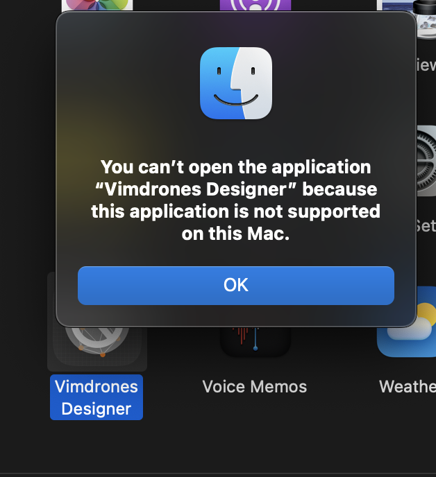 Vimdrones Designer can't open on Mac OS